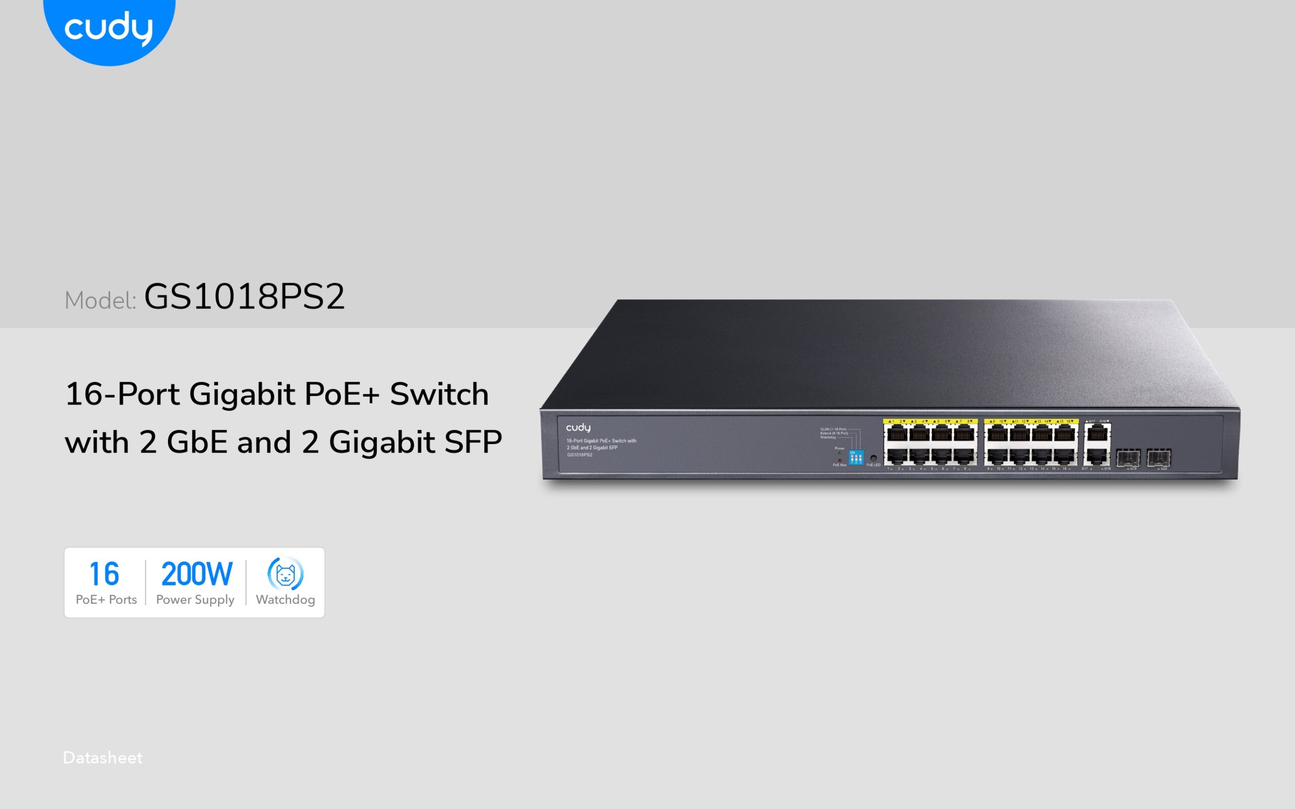 CUDY 16 Port Gigabit PoE+Switch With 2 uplink Gigabit ports GS1018PS2 ...